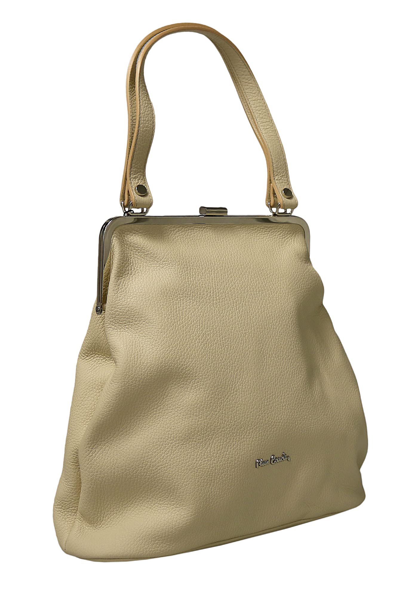 Pierre Cardin Cream Leather Medium Vintage Shoulder Bag for womens