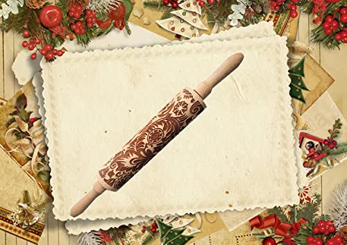 Paisley Embossing Rolling Pin 14.9 Inch Engraved Wooden Rolling Pin for Baking,Perfect Christmas Thanksgiving Day Housewarming Gift for Making Cookies Crusts Pies Pastry Clay