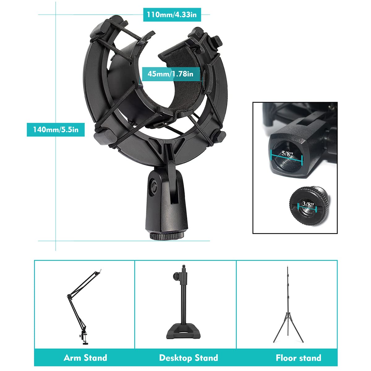 MANAYO Shock Mount for ATR2500X/AT2020/AT2035/AT2050/AT4040/ATR2500 Condenser Mic (Black)