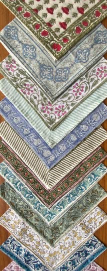 Napkins, Kitchen Towels, Table Decor, Table Linen, Cotton Cloth Border Napkins, Size 20"x 20", Hand Block Print Lunch, Dinner Napkins (Mix Border Napkin, Set of 8-20x20 Inch)