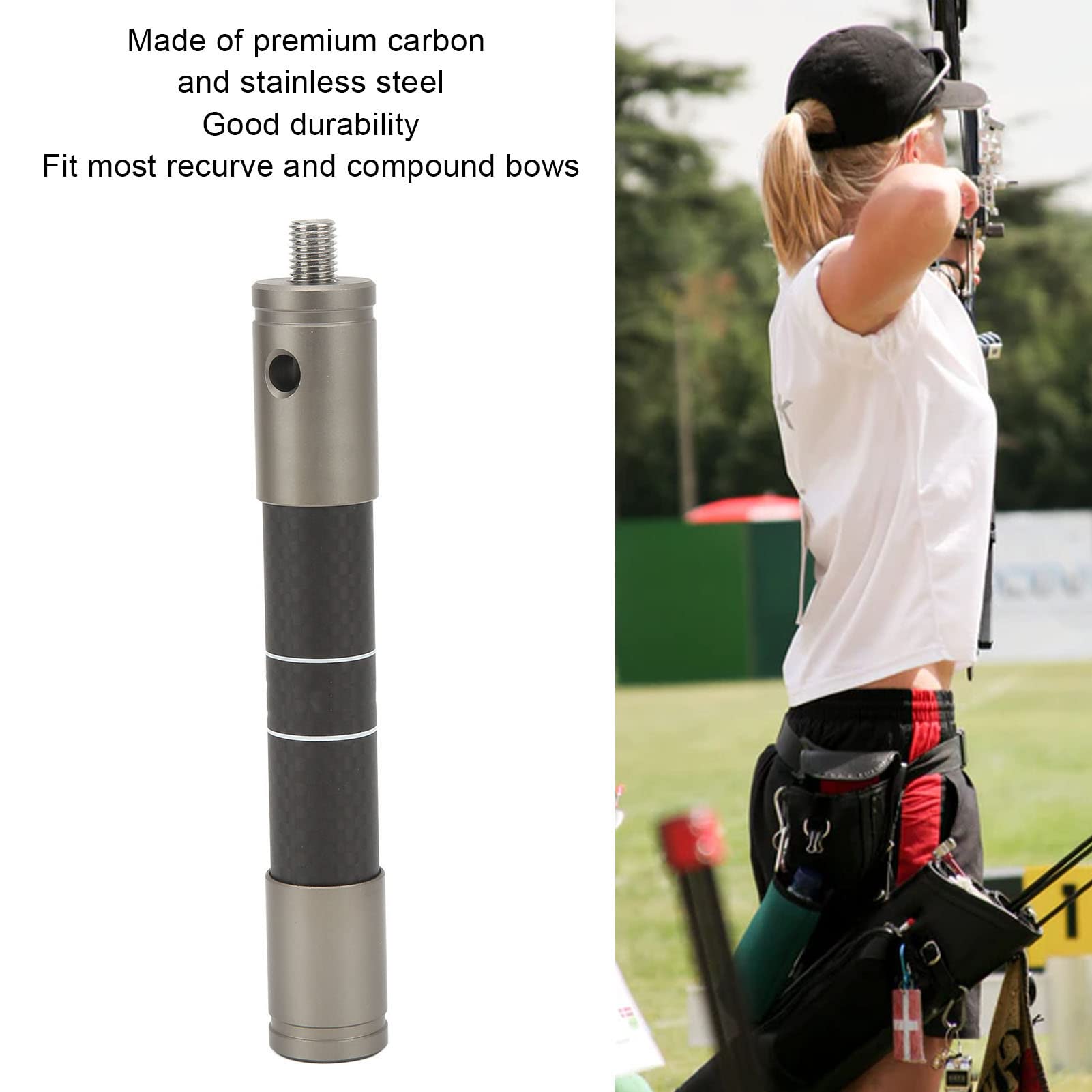 RiToEasysports Portable Archery Balance Bar, 5in Carbon Stainless Steel Archery Stabilizer Recurve Bow Damping Accessory Stabilizers Archery