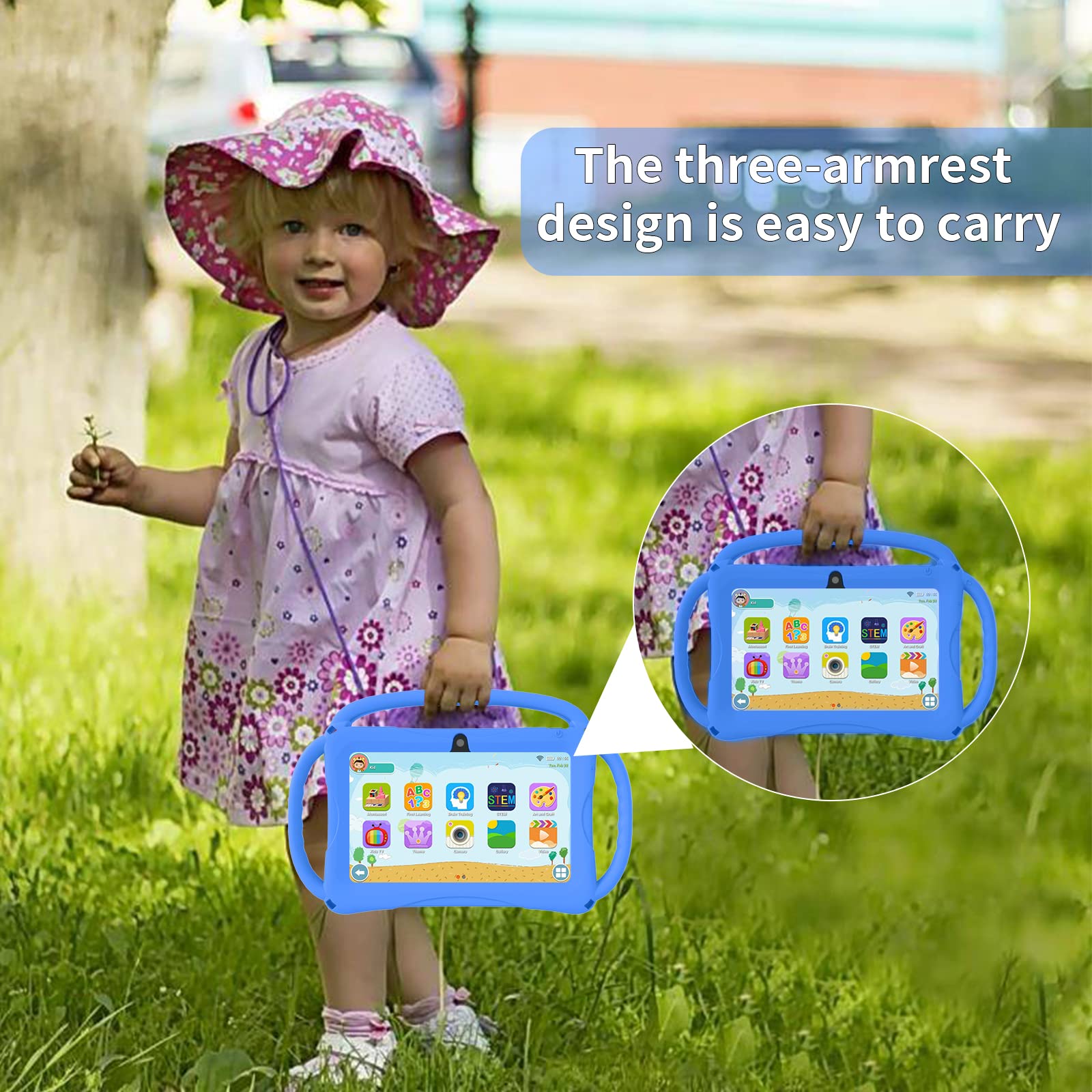 JUNINKE Kids Tablet, 7 inch Android 11 Tablet for Kids, 3GB RAM 32GB ROM Toddler Tablets, Bluetooth, WiFi, GMS, Parental Control, Dual Camera, Shockproof Case, Game (Blue)