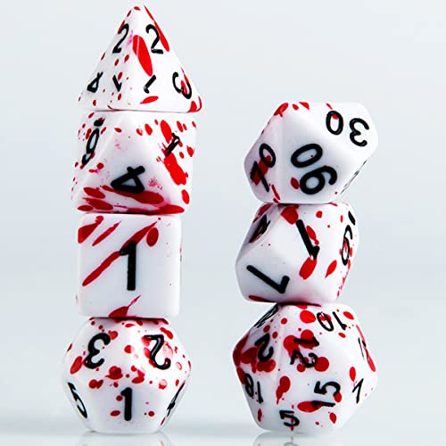 Polyhedral Gaming Dices 7 Pcs Blood Blood Splatter Dices Acrylic Gaming Dices Blood Stained Dices Dices Vampire Dices Halloween Blood Dice Set