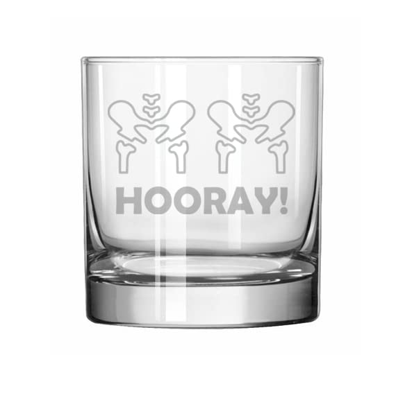 MIP 11 oz Rocks Whiskey Old Fashioned Glass Hip Hip Hooray Funny Physical Therapy Therapist Gift