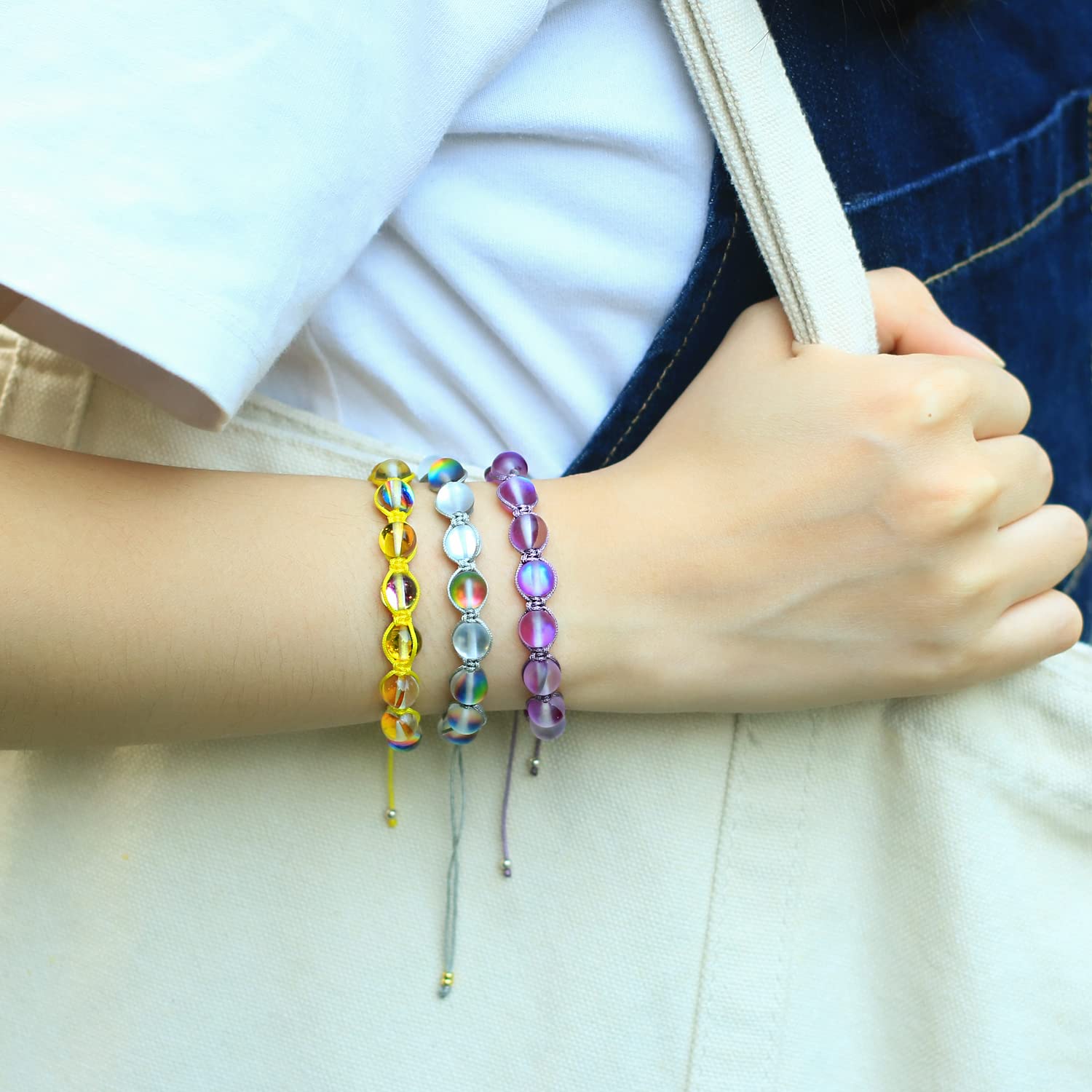 KANYEE Bracelets for Women Moonstone Beaded Bracelet Colorful Friendship Bracelet Boho Adjustable Bracelets(Purple