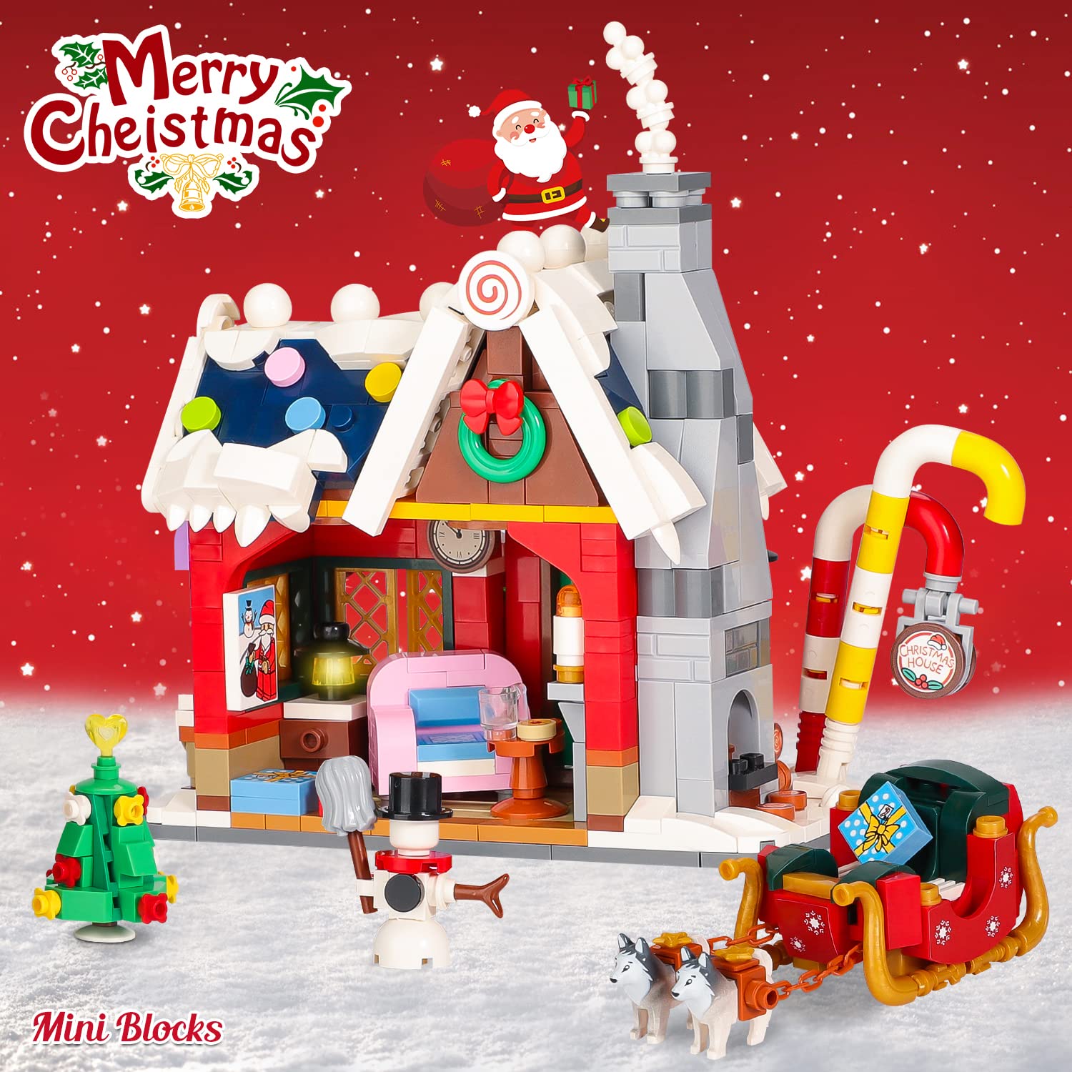 PinkBee Christmas Gingerbread House 2022 Mini Xmas Tree Building Block Set Creative Ornament Toys Kits Micro Bricks for Adults Kids 8-12 6-12 7-9(788Pcs)
