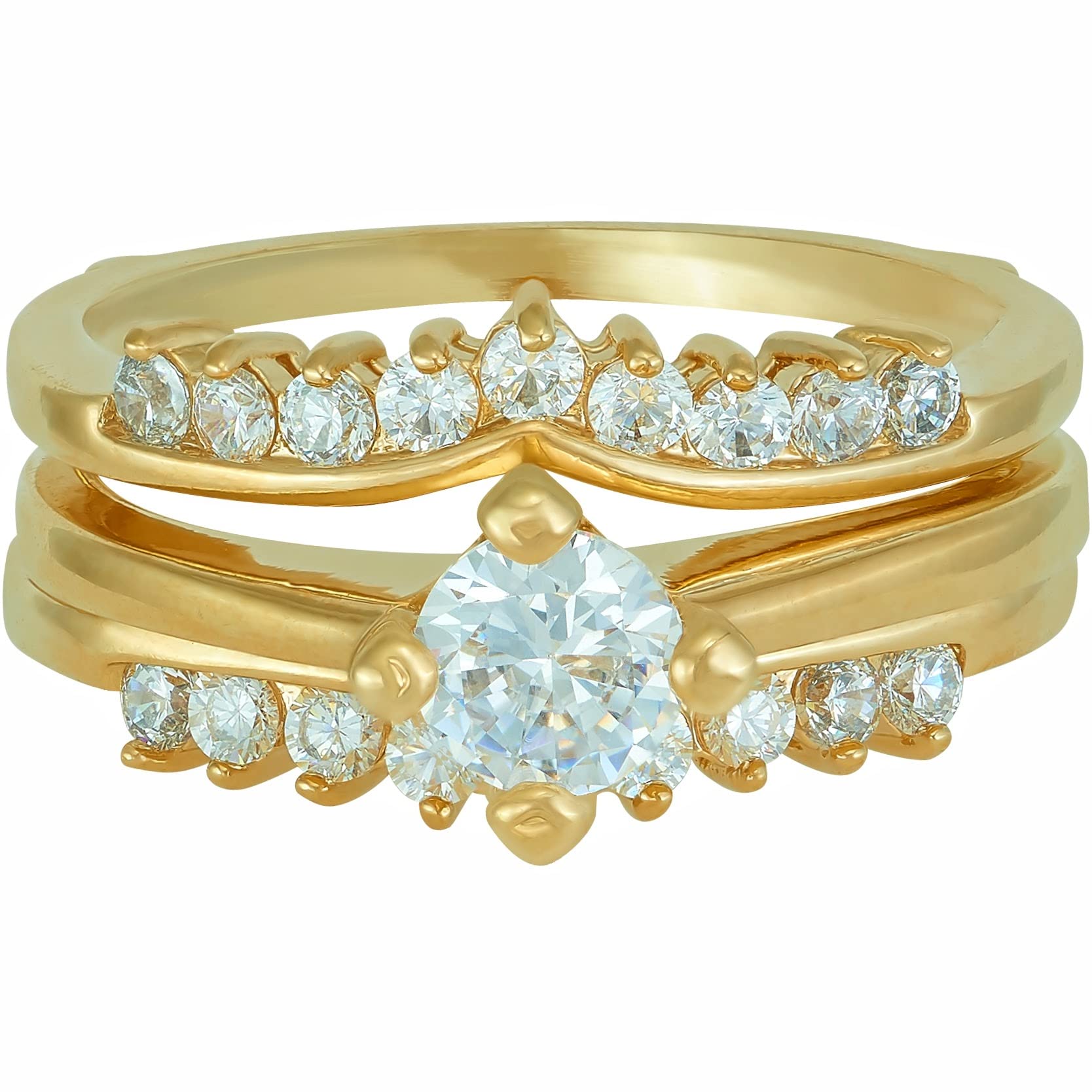 LIFETIME JEWELRY Cubic Zirconia 2-Piece Wedding Ring for Women 24k Gold Plated (4)