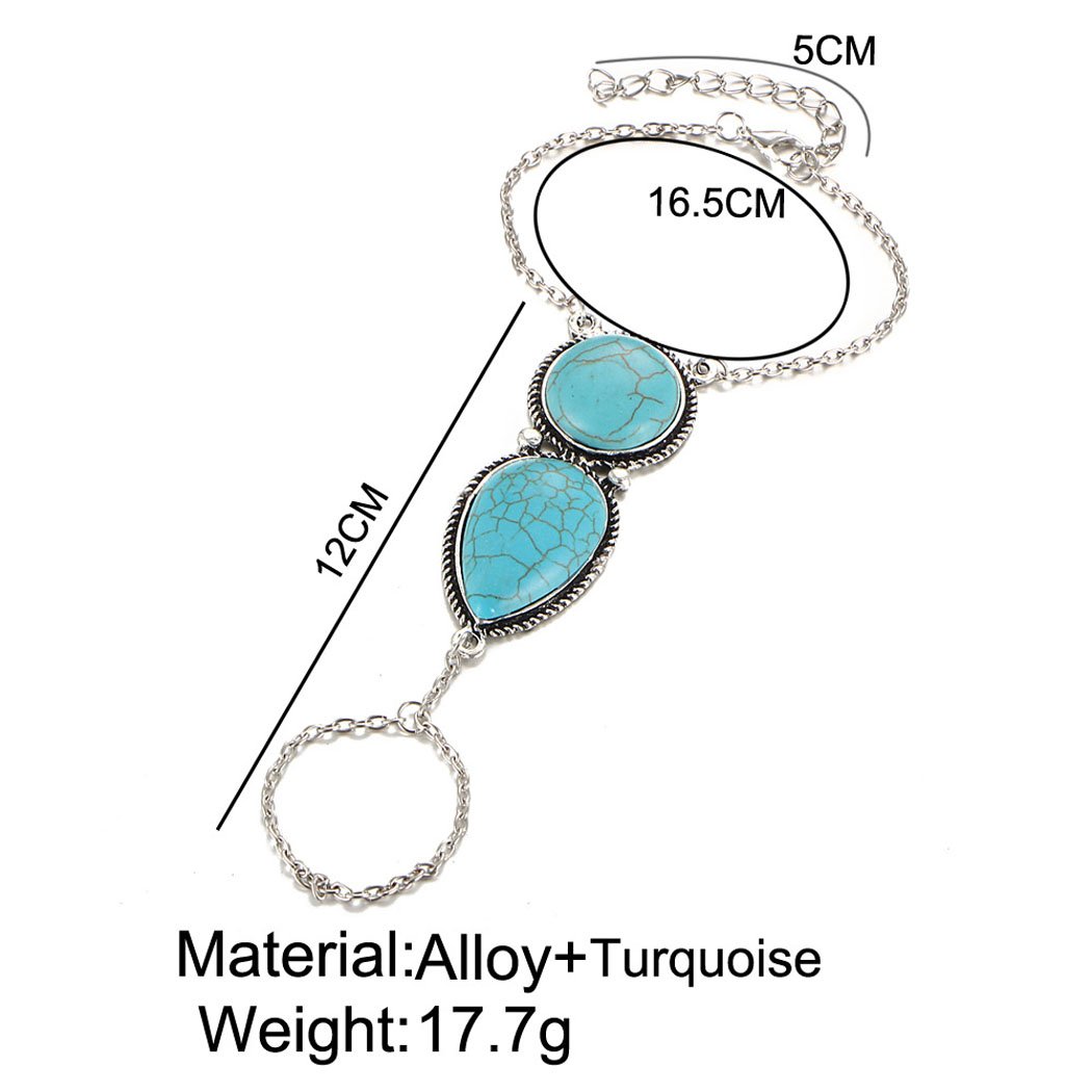 Jovono Boho Slave Bracelets Silver Turquoise Finger Ring Bracelets Summer Beach Hand Chain Jewelry for Women
