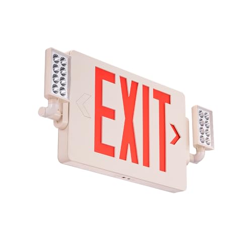 Zoorse LED Exit Sign with Emergency Lights, Dual-Head Battery Backup, Combo Red Letter Fire Exit Lighting, Commercial Exit Sign for Business, UL Tested