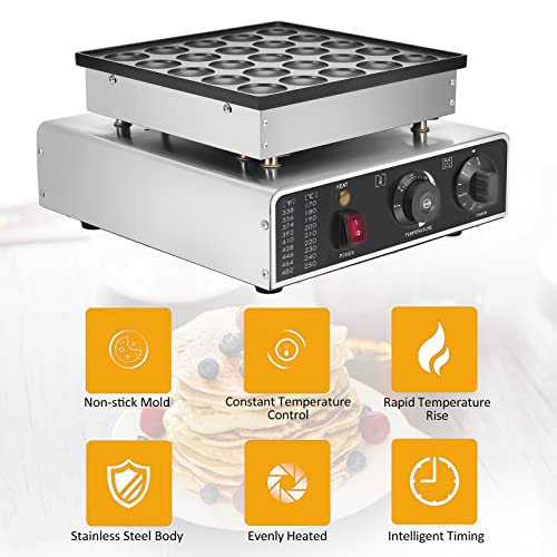 Panghuhu88 25Pcs Mini Dutch Pancake Maker, 950W Electric Non-stick Muffin Maker Machine, Poffertje Maker Dorayaki Pancake Maker Machine for Bakery Home and Kitchen Restaurant Snack Bar (US Plug 110V)