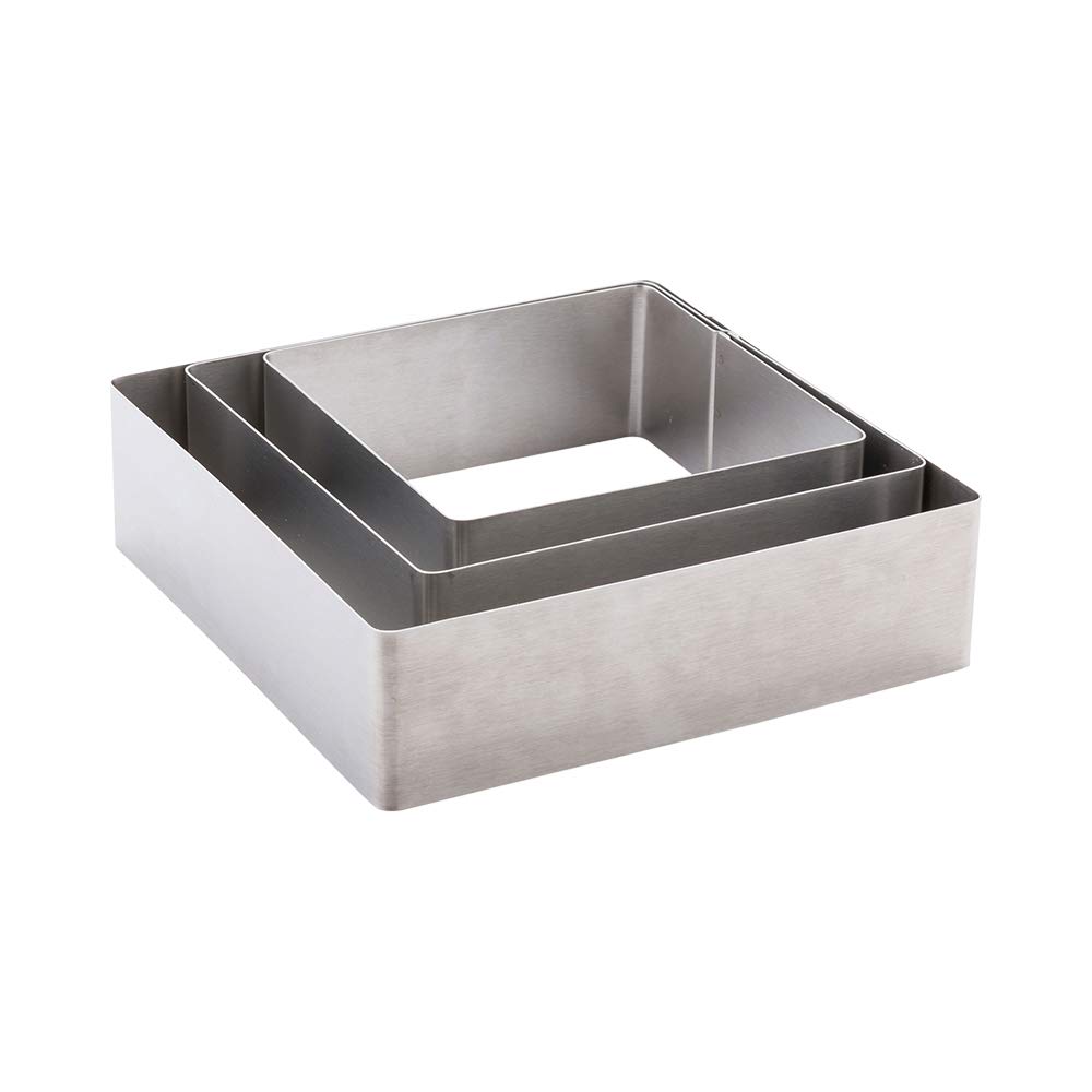 Restaurantware Pastry Tek 7 Inch Square Cookie Cutter Set, 1 Nesting Fondant Square Cutter Set - 3 Pieces, Corrosion-Resistant, Metal Petit Four Cutter Set, Dishwasher-Safe, For Desserts & Treats