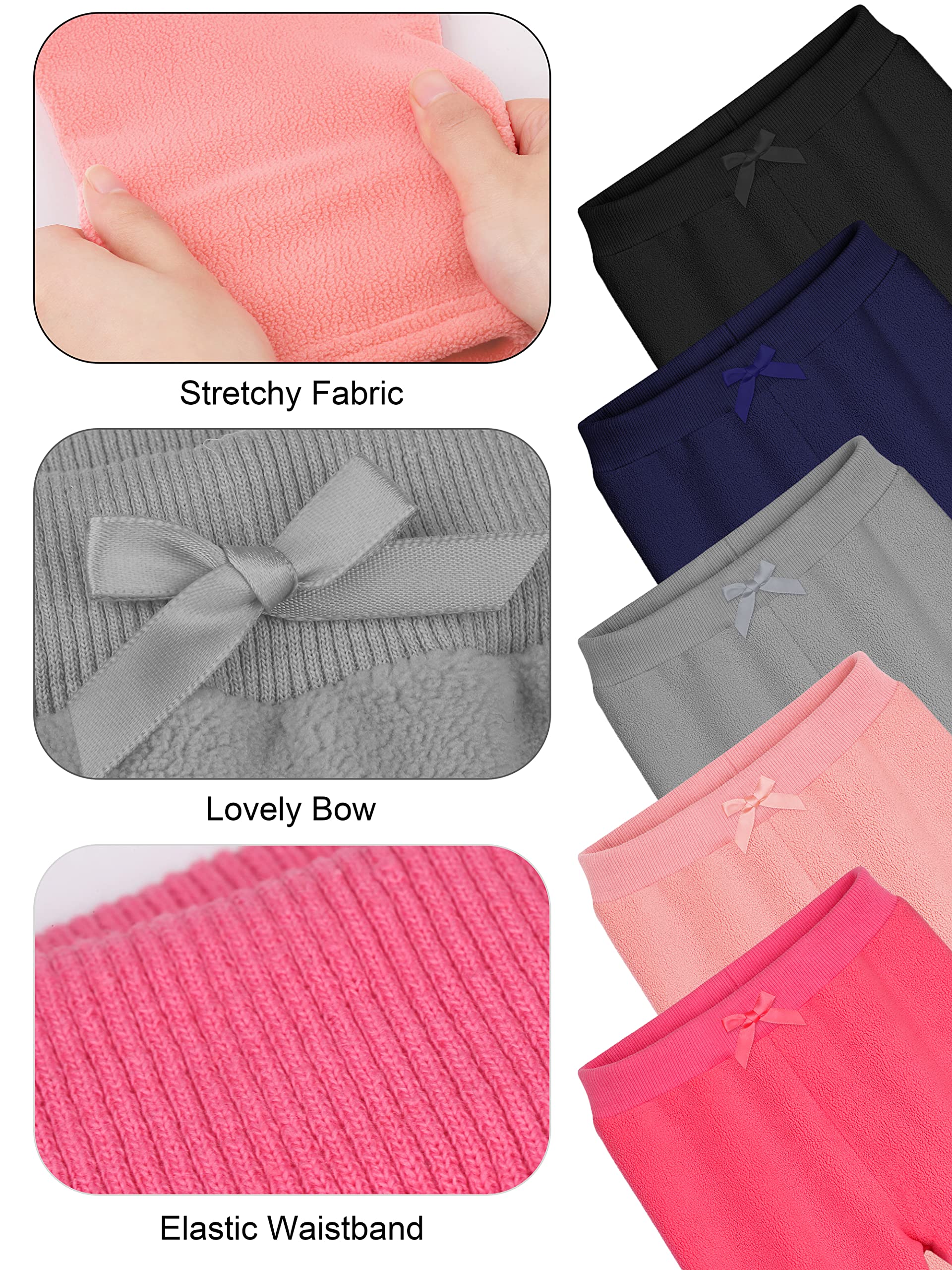 Resinta 5 Pack Baby Girls' Fleece Pants Winter Warm Soft Microfleece Pants with Waistband & Bow, 5 Colors