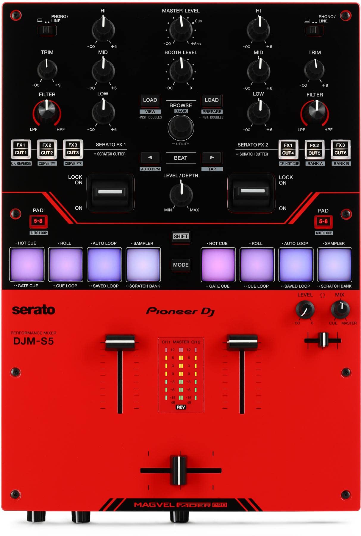 Pioneer DJ DJM-S5 2-channel Mixer for Serato DJ and Serato Control Vinyl 12" Pair Red