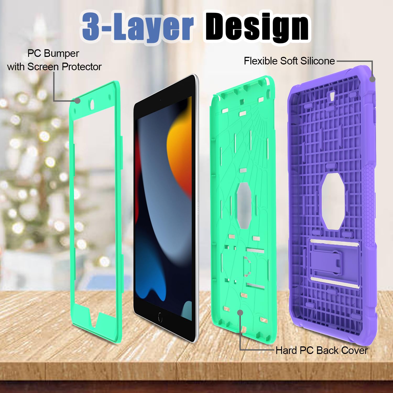 SUPNICE Case for iPad 9th Generation 2021 Model, iPad 10.2 Inch Case, Heavy Duty Shockproof Rugged Protective Cover with Built-in Stand for iPad 9th/8th/7th Gen 10.2" 2021/2020/2019, Light Green
