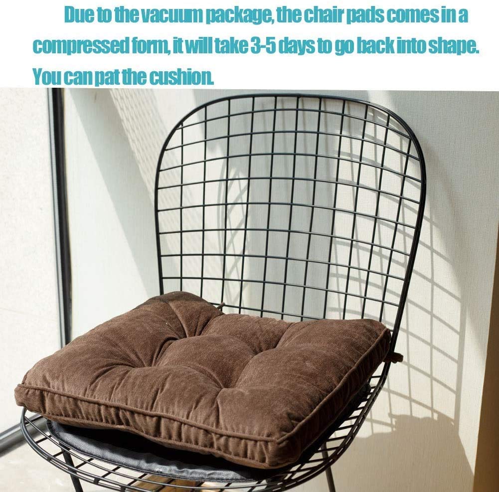 Nathime Soft Patio Outdoor Corduroy Chair Pad with Ties Home Decor Indoor Dining Chairs Cushion 18"×18"×3.6" Brown 1Pc