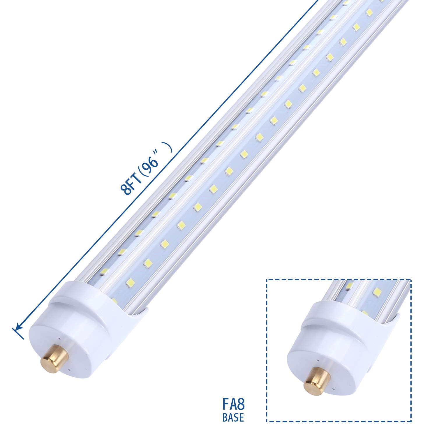 JOMITOP 65W T8 V Shaped 8FT LED Tube Light 270 Angle, Single Pin FA8 Base 7800LM 5000K Natural White, 8 Foot Double Side (150W LED Fluorescent Bulbs Replacement),Dual-Ended Power AC 85-277V 12 Pack