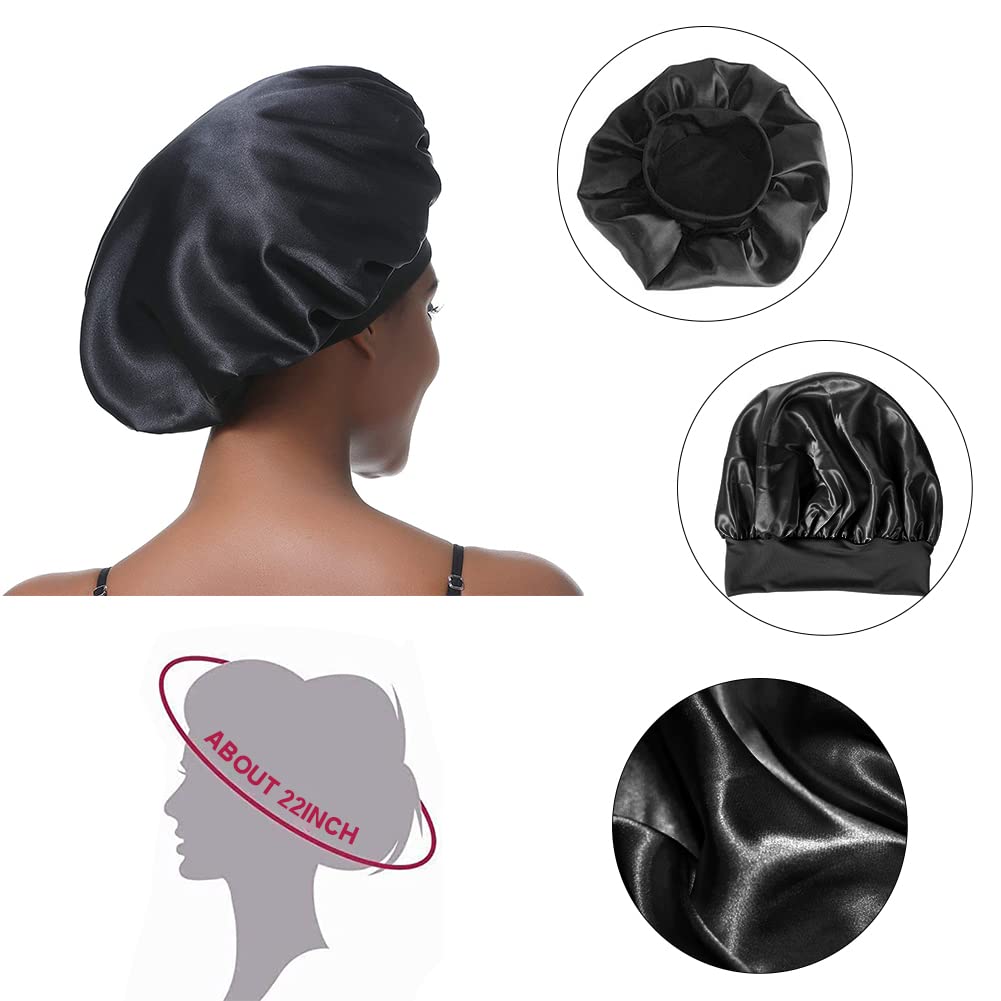Satin Bonnet 2PCS Silk Bonnet Hair Bonnet for Sleeping Satin Cap Extra Large Reversible for Women Curly Natural Hair Blush Silk Hair Wrap for Sleeping, Soft and Comfortable Silk Sleep Cap