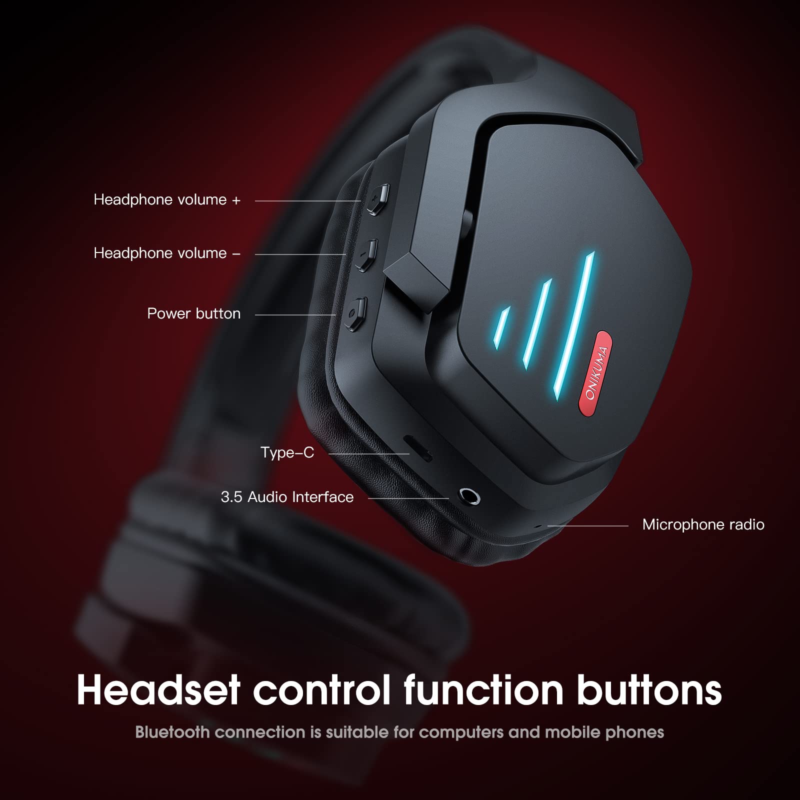 Lightweight Over-Ear Headphones - B60 Lightspeed and Bluetooth Wireless Headset - Compatible with Dolby Atmos Detachable Microphone, Works with PC, PS5, PS4, Xbox Series X|S, Xbox One - 18h Battery