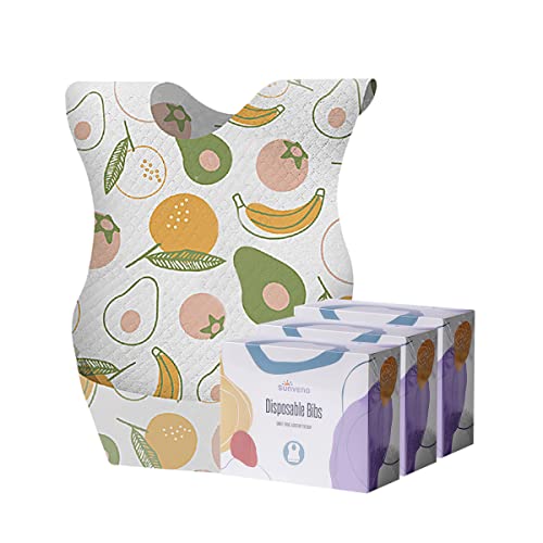 SUNVENO Disposable Bibs, Cute Baby Bib Waterproof for Toddlers with Adjustable Fastener, Individual Packaged, 60 Pieces