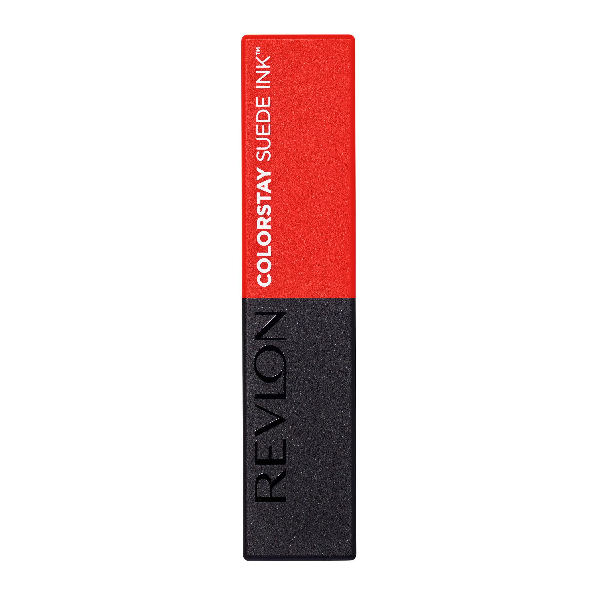 REVLON Lipstick, ColorStay Suede Ink, Built-in Primer, Infused with Vitamin E, Waterproof, Smudge-proof, Matte Color, 007 Feed the Flame, 0.09 oz.