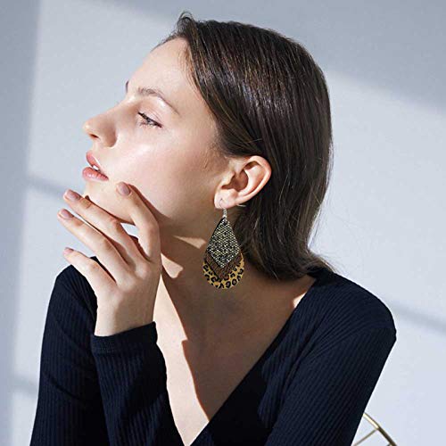Leather Earrings for Women Teardrop Leaf Flower Leopard Print Petal Drop Earrings Antique Lightweight Leather Earring Set