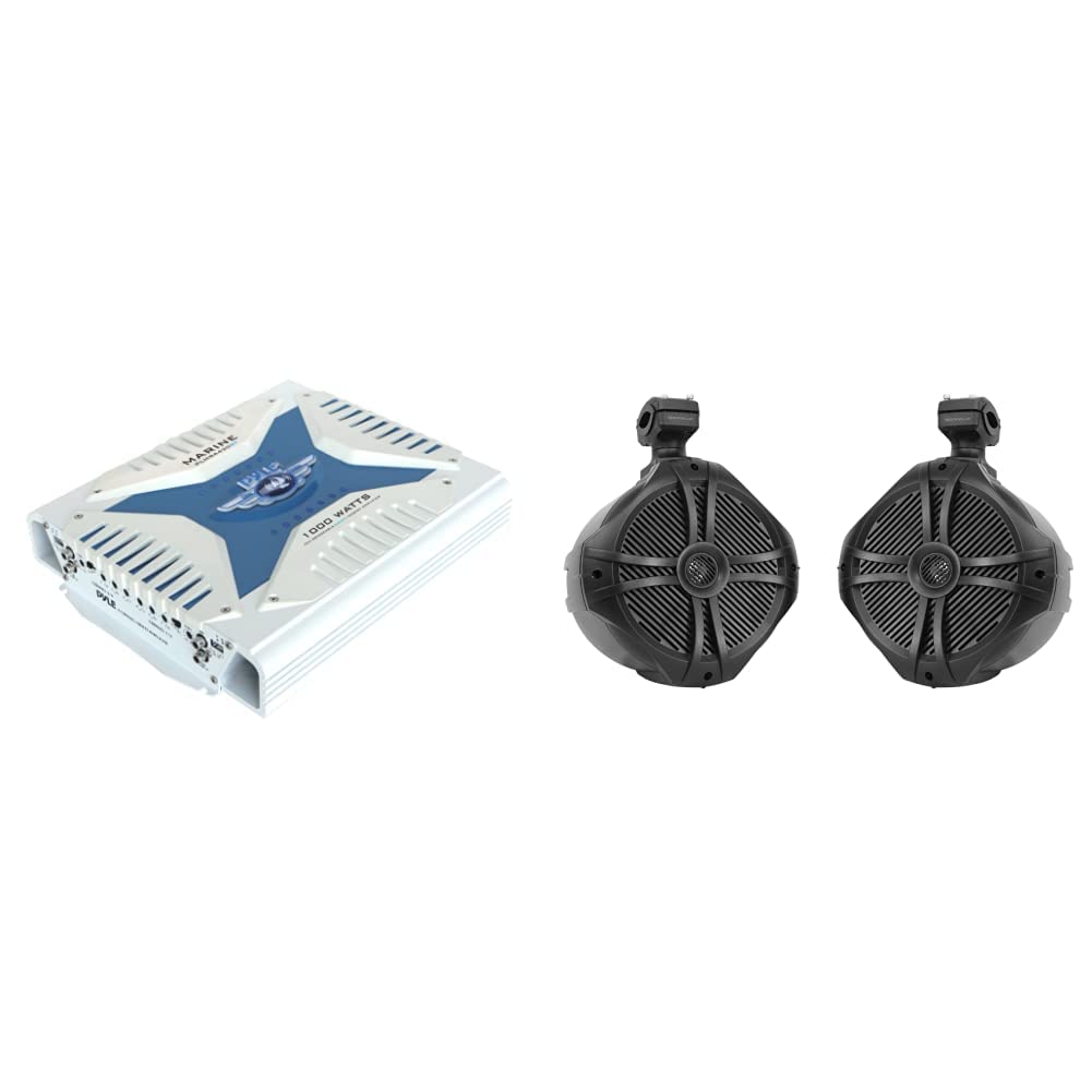Pyle 2.1 Bluetooth Marine Amplifier Receiver + Rockville Pair RWB90B Black 8" 300w Marine Wakeboard Speakers