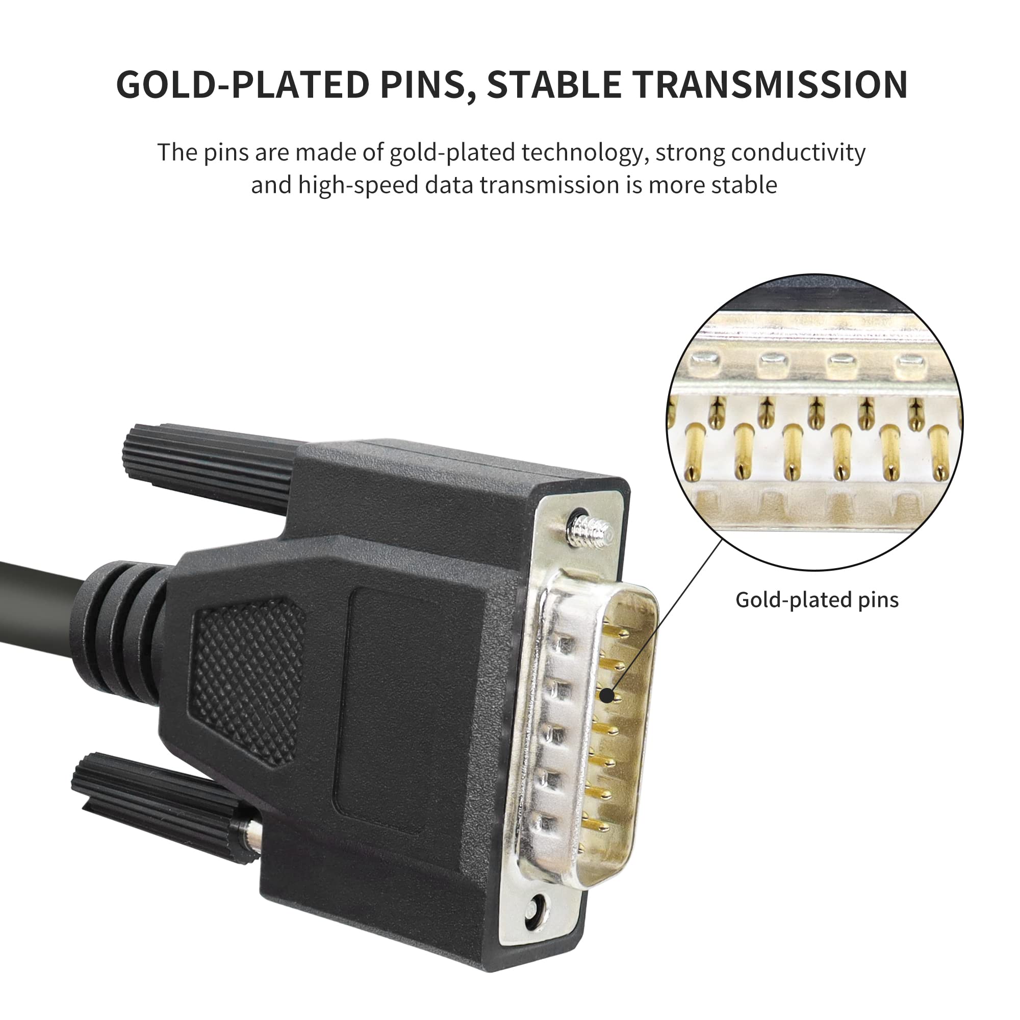 RIIEYOCA DB15 Male to Female Serial Cable, Male to Female 15 Pin Gold Plated Connecter Straight Through Cord, for Data Communication 1M(Black)