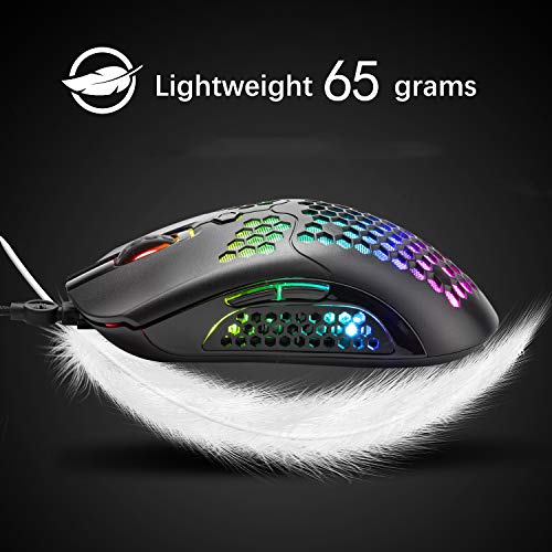 Lightweight Wired Gaming Mouse, 26 RGB Backlit Mice & 7 Buttons Programmable Driver ,PAW3325 12000DPI ,Ultralight Honeycomb Shell Ultraweave Cable Mouse Compatible with PC Gamers and Xbox and PS4