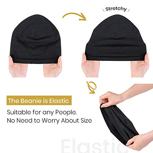 LilySilk 100% Silk Knitted Slouchy Beanie Breathable Thin Women Men Stretch Skull Cap Soft Comfortable (Black, Normal Women Size)