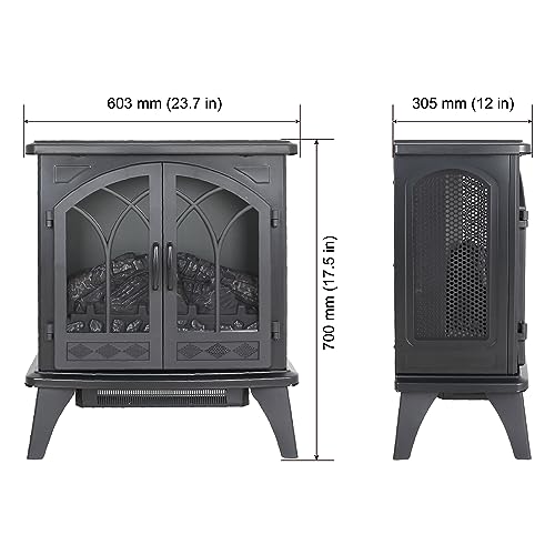 LKTART 24'' Electric Fireplace Infrared Stove 3D log Flame effect Freestanding Fireplace Heater with Remote Control Timer Adjustable Flame Effect Safety Protection 1500W /5018 BTU