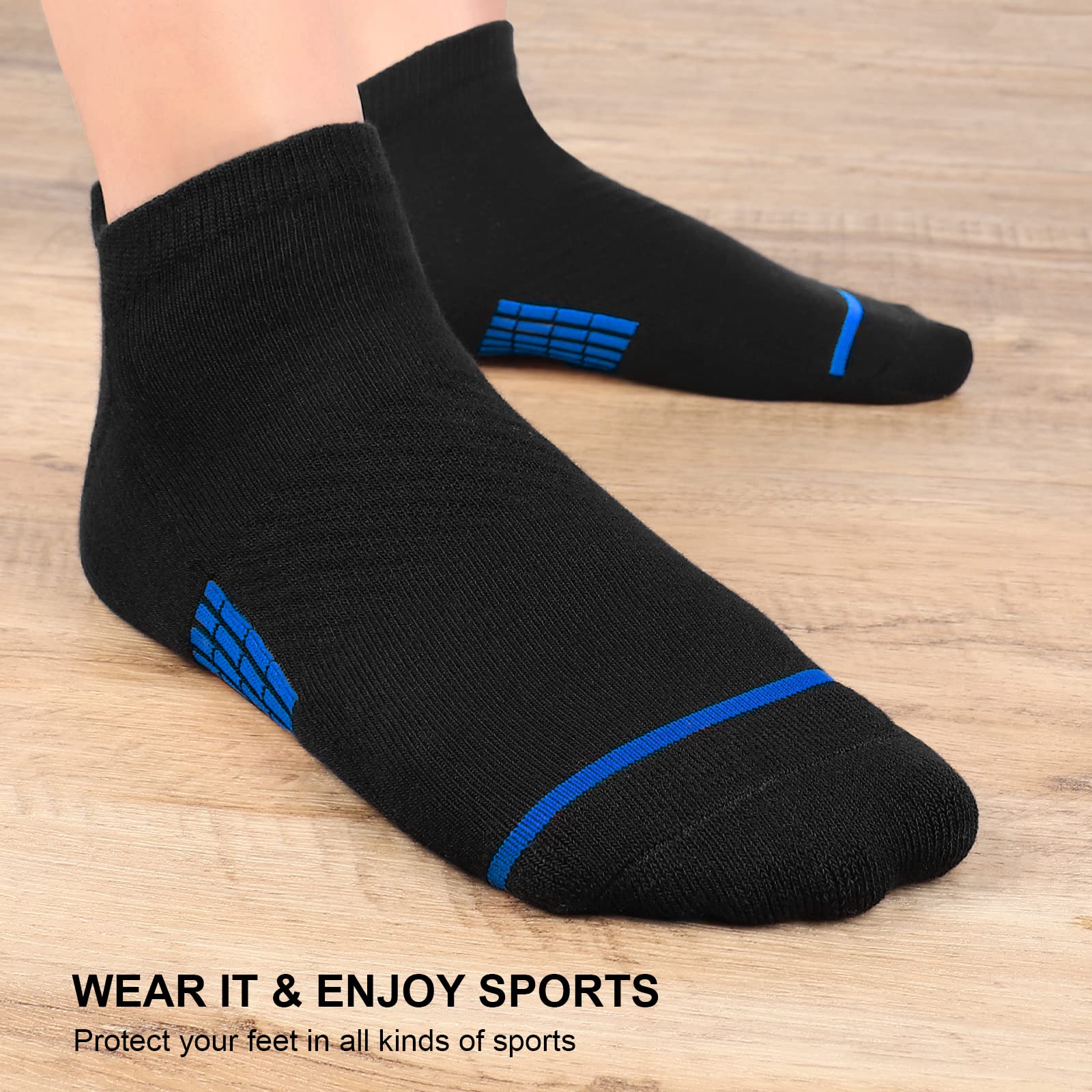 PAPLUS Mens Ankle Running Socks 6 Pairs, Low Cut Cushioned Athletic Sport Tab Socks With Arch Support, Size 10-13
