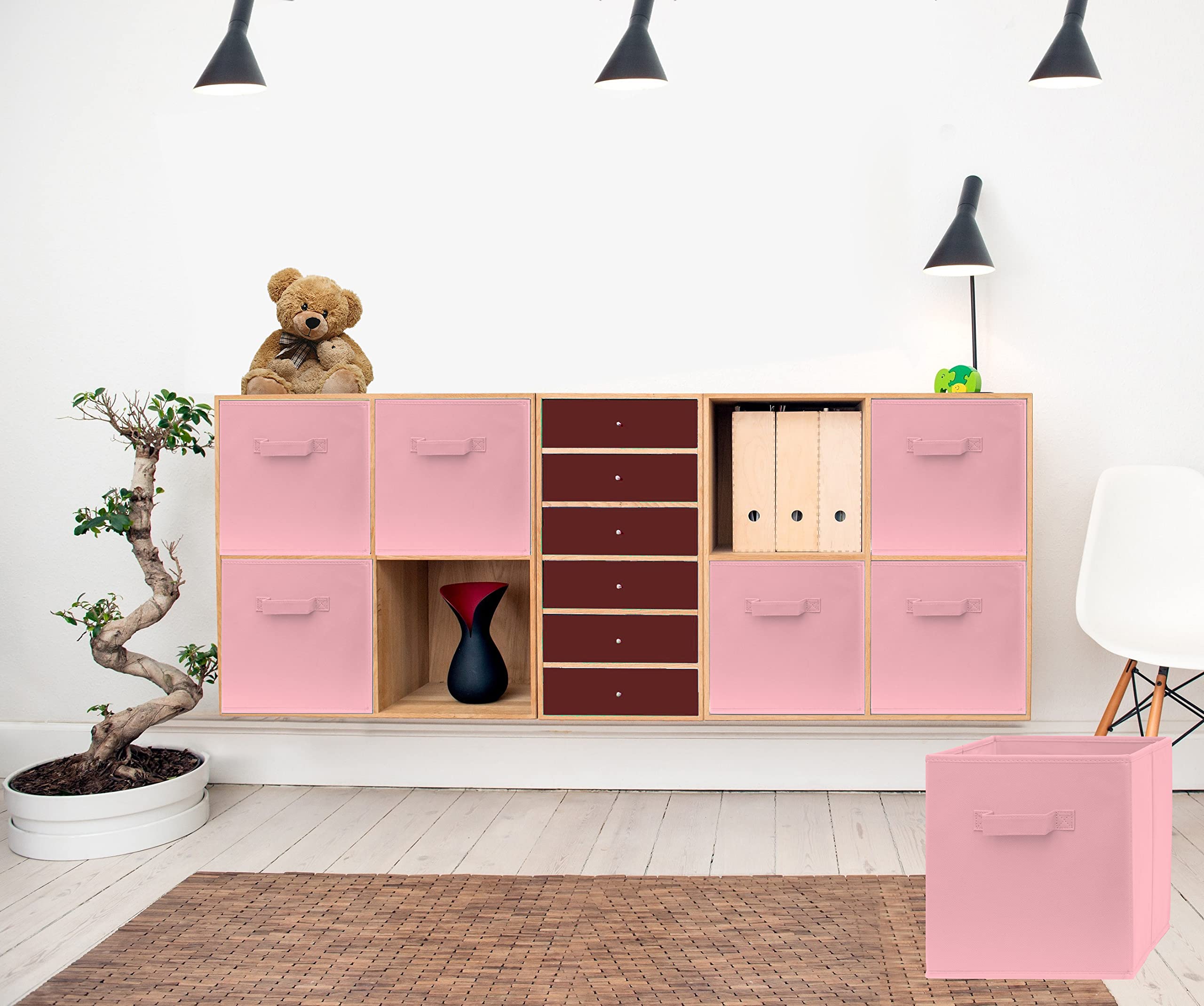 Pomatree 13x13x13 Inch Storage Cubes - 4 Pack - Large and Sturdy Storage Bins | Dual Handles, Foldable | Cube Organizer Bin | Fabric Baskets for Organizing Closet, Clothes and Toys (Pink)
