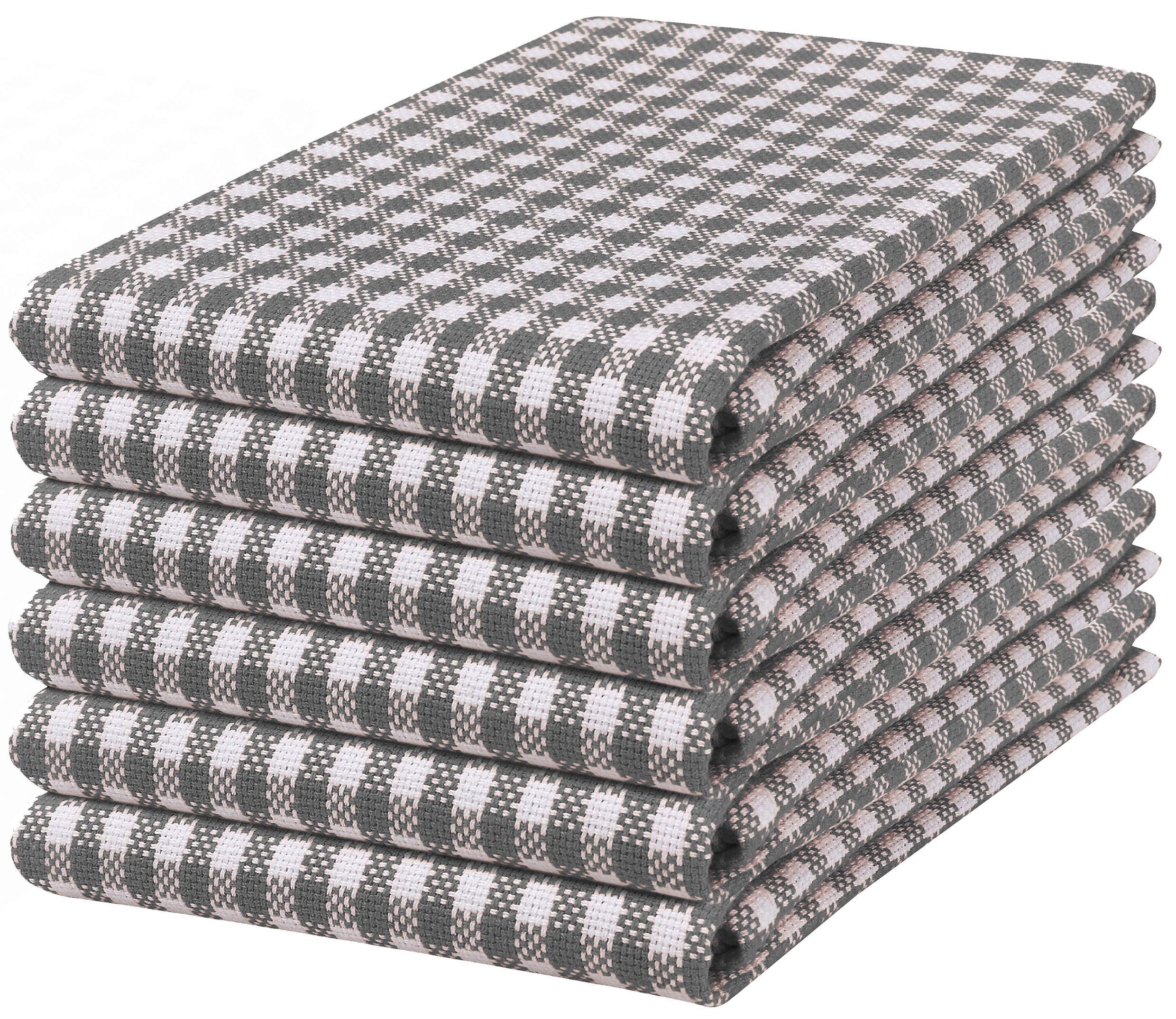 Native Fab 6 Pack Gingham Farmhouse Kitchen Dish Towels Cotton Absorbent Durable Washable 15x25 - Tea Towels, Dish Cloths, Restaurant Cleaning Towels, Kitchen Towels with Hanging Loop, Grey White
