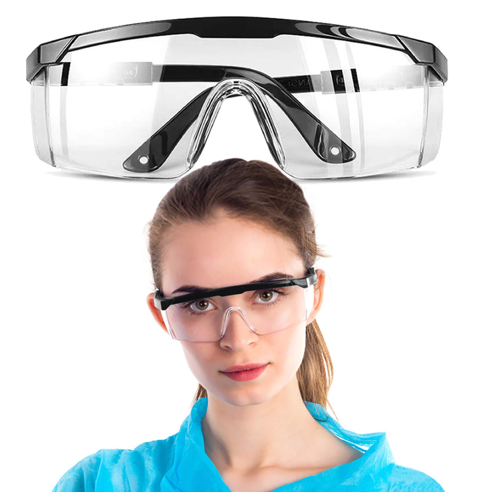 Locsee Safety Glasses, Safety Goggles, Adjustable Wide-Vision Protective Glasses, Lightweight Clear Fog-Proof Protective Eyewear