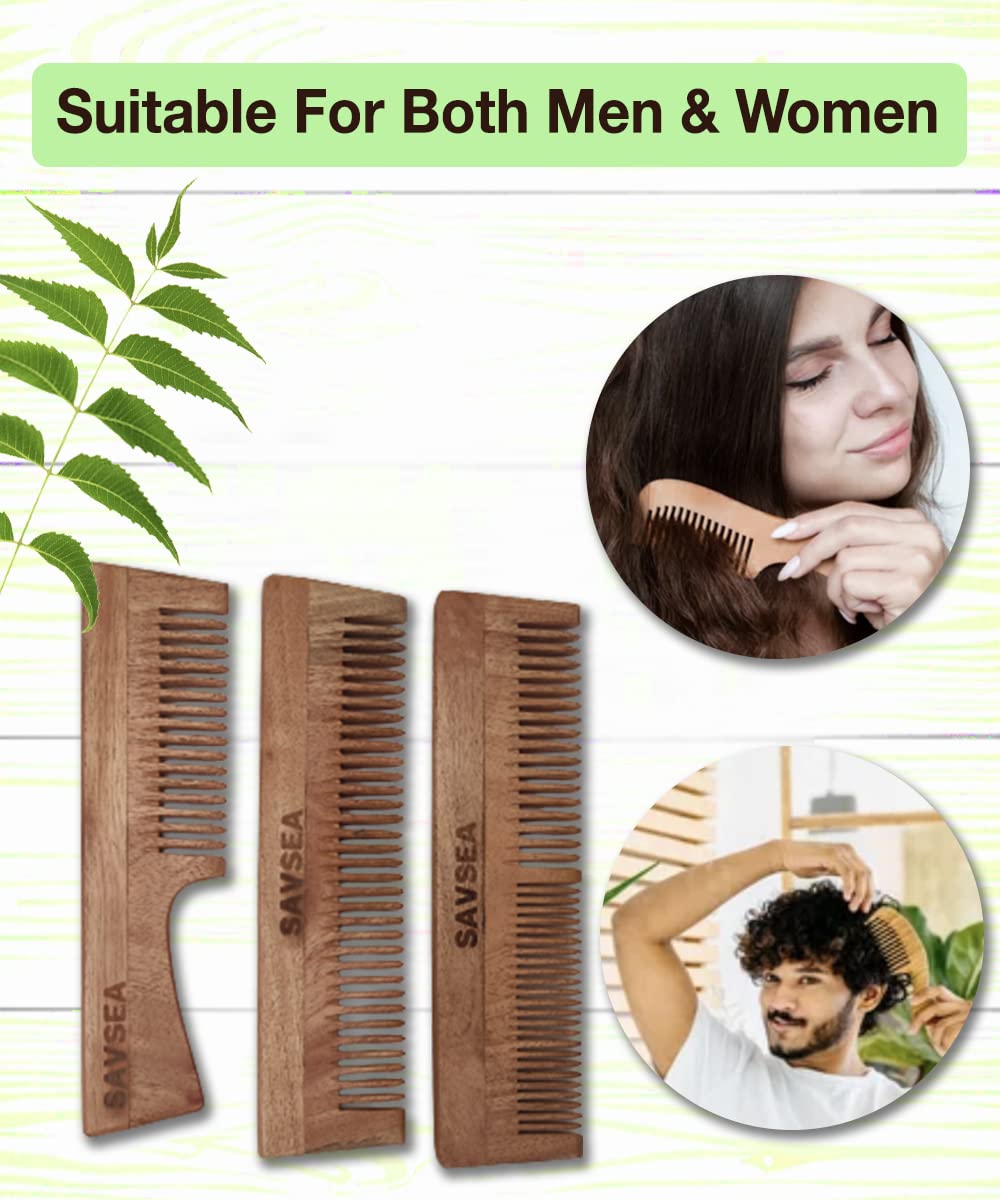 SAVSEA Bamboo Charcoal Soft bristles Toothbrush (8 Count) & Neem Wooden Comb for Men & Women Pack of 3 Combo