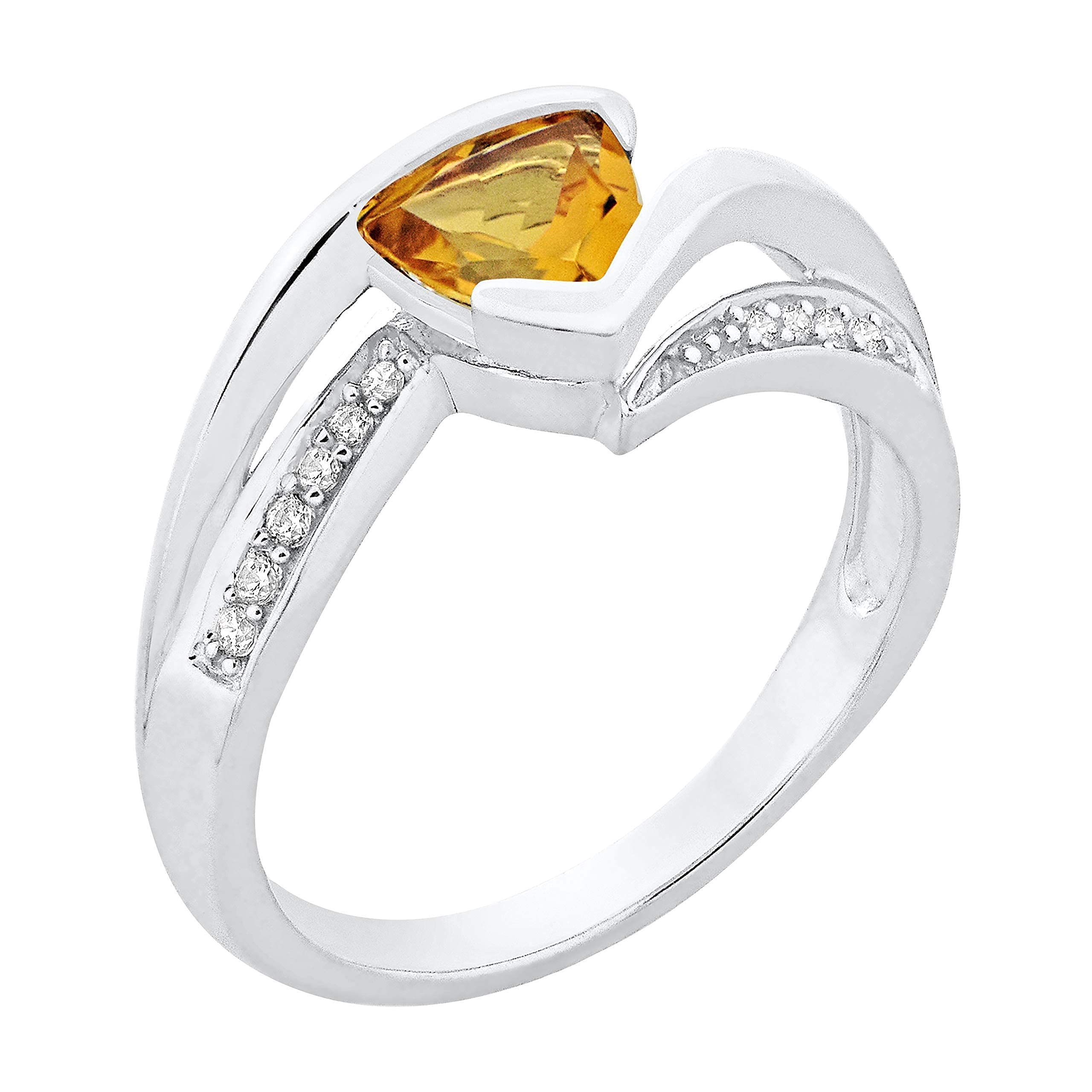 Lexi and Rose .925 Sterling Silver Trillion-Cut Birthstone & Lab Grown White Sapphire Double Shank Fashion Ring - November, Citrine, Size 6