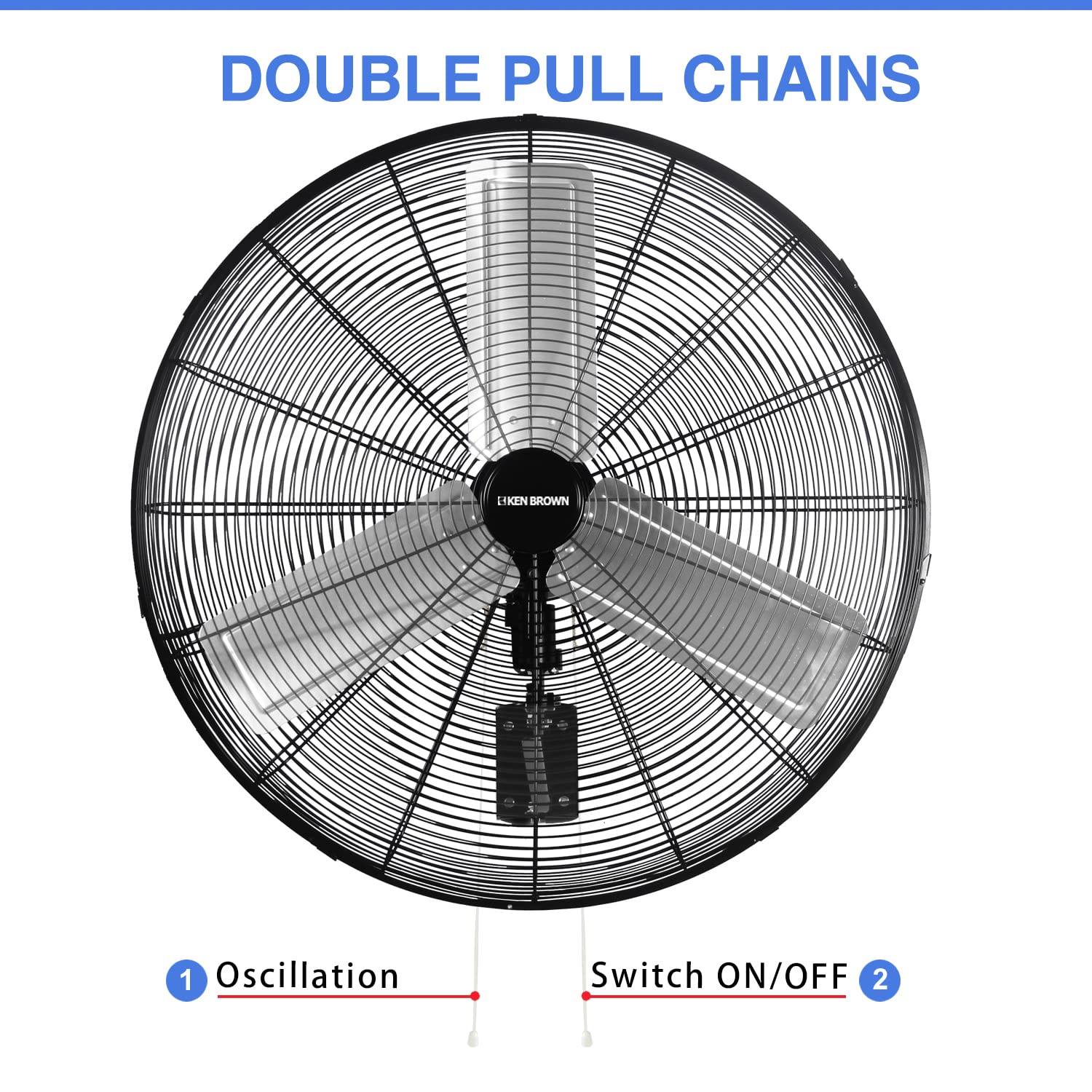 KEN BROWN 30 Inch Industrial Oscillating Wall Mount Fan 9500CFM,Heavy Duty Metal,High Velocity,2 Speed,Black