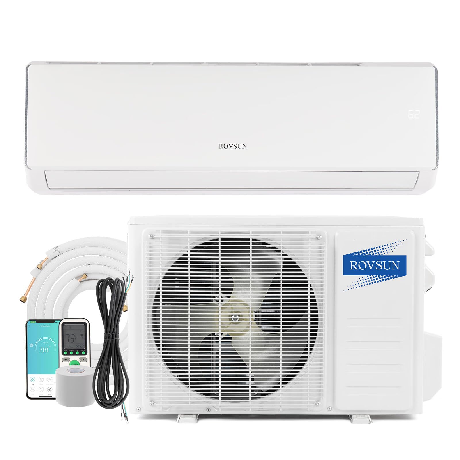 ROVSUN 11000 BTU Wifi Enabled Mini Split Air Conditioner & Heater, 17 SEER2 115V Inverter Ductless Wall AC Unit with Pre-Charged Condenser, Heat Pump & Installation Kit