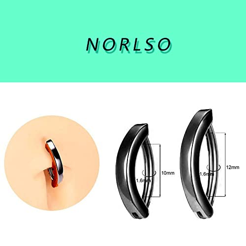 NORLSO 2 Pcs Black Clicker Belly Button Ring Barbell for Women Girls Buckle Buckle Belly Ring Body Piercing Simple Small Navel Ring (Black, 10-12)