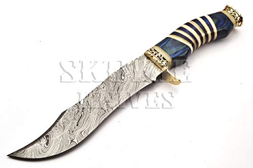 Skokie Knives Custom Hand Made Damascus Steel Hunting Knife Handle Original Camel Bone with Brass Spacer and Pakka Wood A Perfect Grip for Hunters