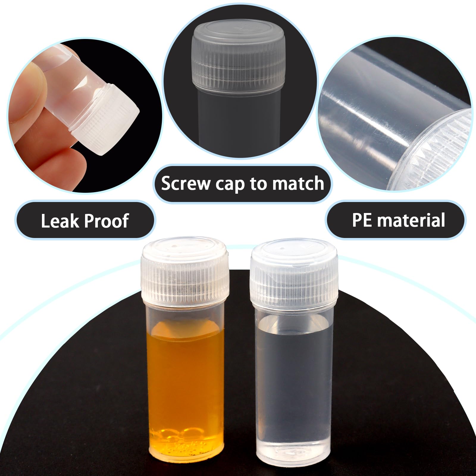 popokk 150 PCS 5 ML Plastic Sample Bottles Vials Sample Container with Lid Clear Vial Storage Container for Small Items
