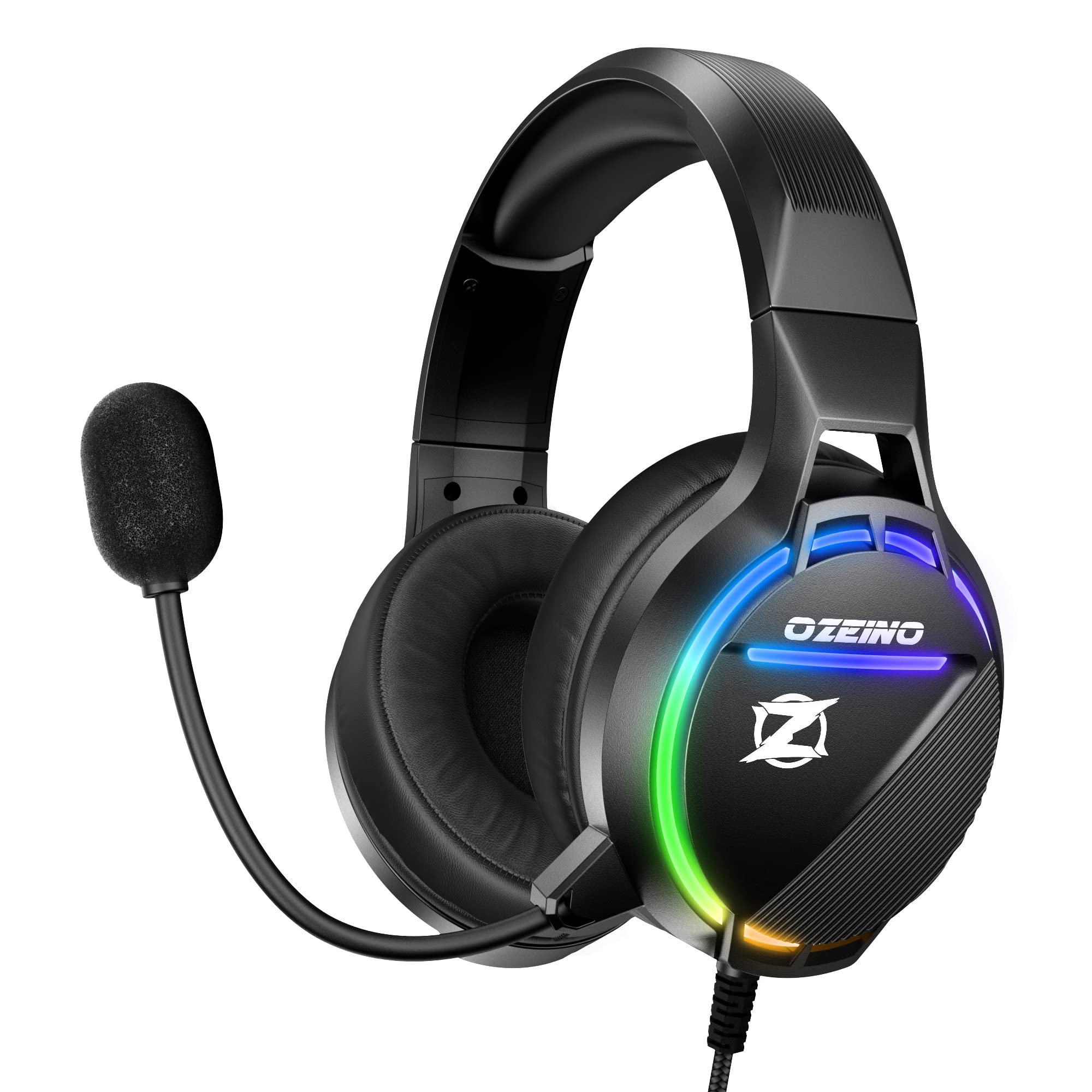 Ozeino Gaming Headset for PS4 PS5 Xbox Series X|S, Xbox One, 3D Stereo Surround Headset with Microphone, Lightweight Comfortable, RGB Dynamic Lighting Gaming Headphones for PC, Switch, Laptop, Mobile