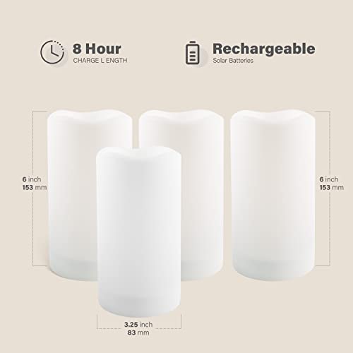 salipt Solar Powered Candles - 3.25" x 6" Waterproof LED Flameless Pillar Candle Set,Dusk to Dawn, Rechargeable Solar Battery Included,Waterproof for Patio Decor,Set of 4