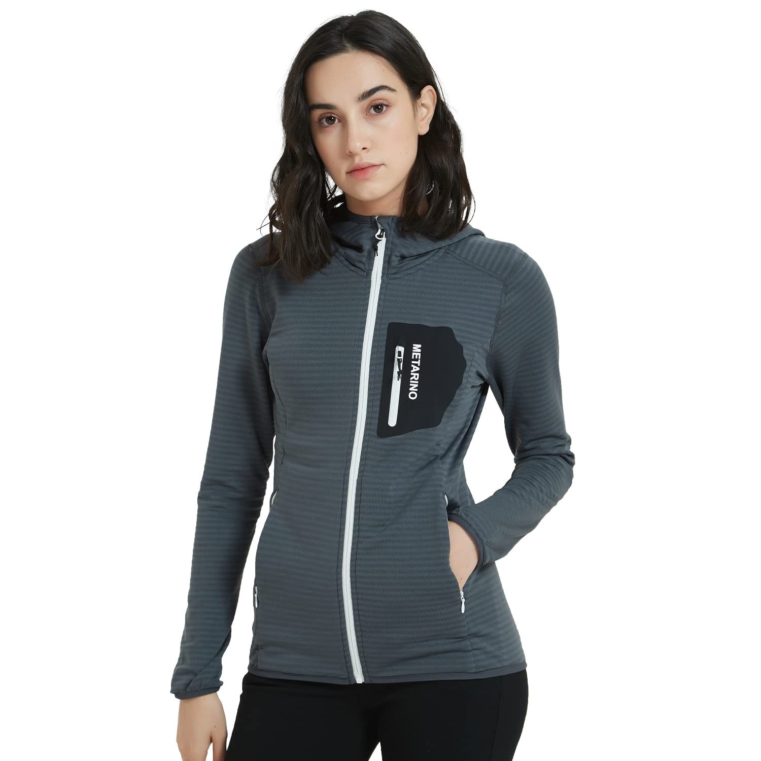 METARINO Womens Athletic Jacket Hooded Sweatshirt Full Zip Lightweight Track Active Hoodie Jacket for Workout,Running,Sports,Dark Grey,Medium (MATA-6327)