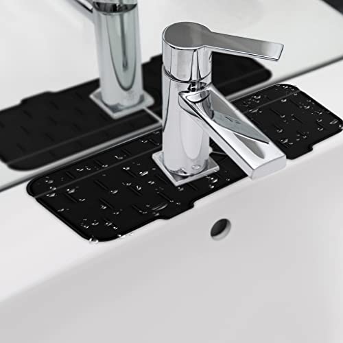 Sink Splash Guard for Kitchen, Silicone Faucet Splash Catcher, Faucet Drip Catcher, Faucet Mat for Kitchen Sink, Drip Guard for Sink (Black)