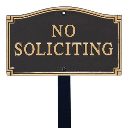SmartSign Metal No Soliciting Sign for Yard, No Soliciting Garden Plaque | 5.75" x 9.5" Aluminum Plaque with 18" Black Stake