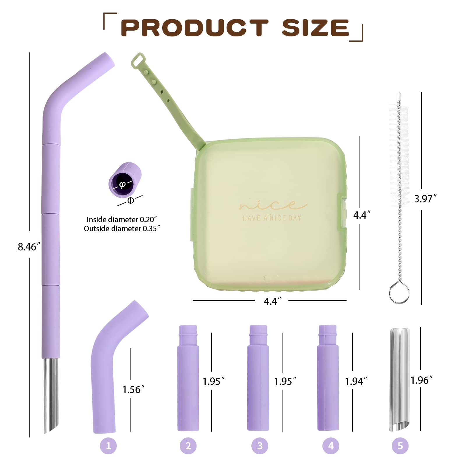 Reusable Silicone Drinking Straws 4PCS Splicable Straws with Travel Case Cleaning Brush -Silicone Straws Length Adjustable Drinking for 20/30/32oz Tumblers(0.2'' diameter)