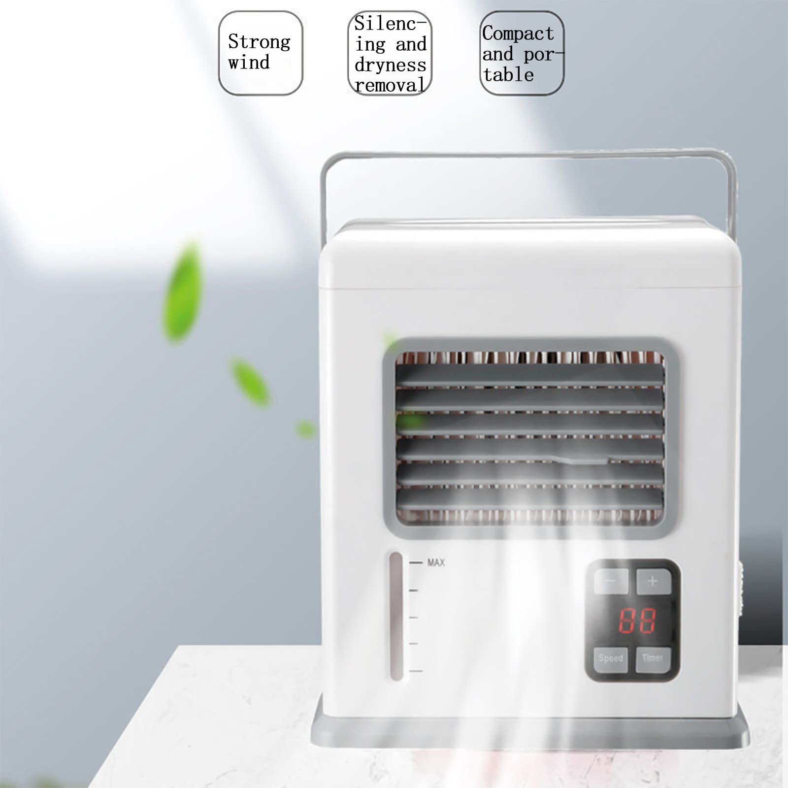 Portable Air Conditioner, Evaporative Air Cooler in 2 Speed, USB/AC Air Personal Conditioner with Timer for Home Office, Bedroom, White