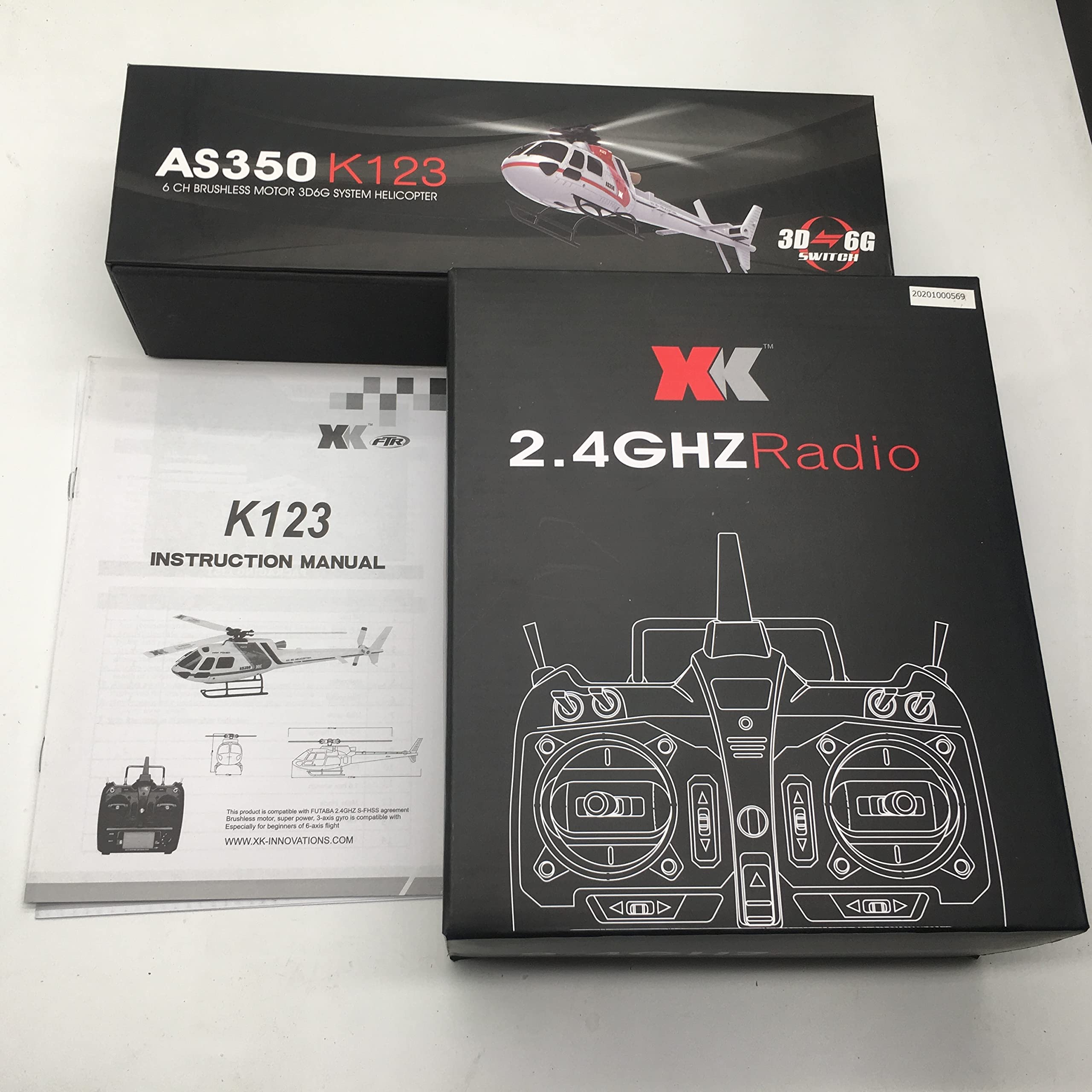 shultainoum WLtoys XK K123 6CH Brushless AS350 Scale RC Helicopter with 2 Batteries Perfect for 3D Flight and Aerobatics