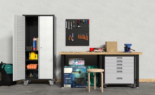 SUXXAN Garage Metal Storage Cabinet with Wheel for Home Garage/Adjustable Shelves, Lockable, Stiffener and Bumpers Design, Six Cabinets